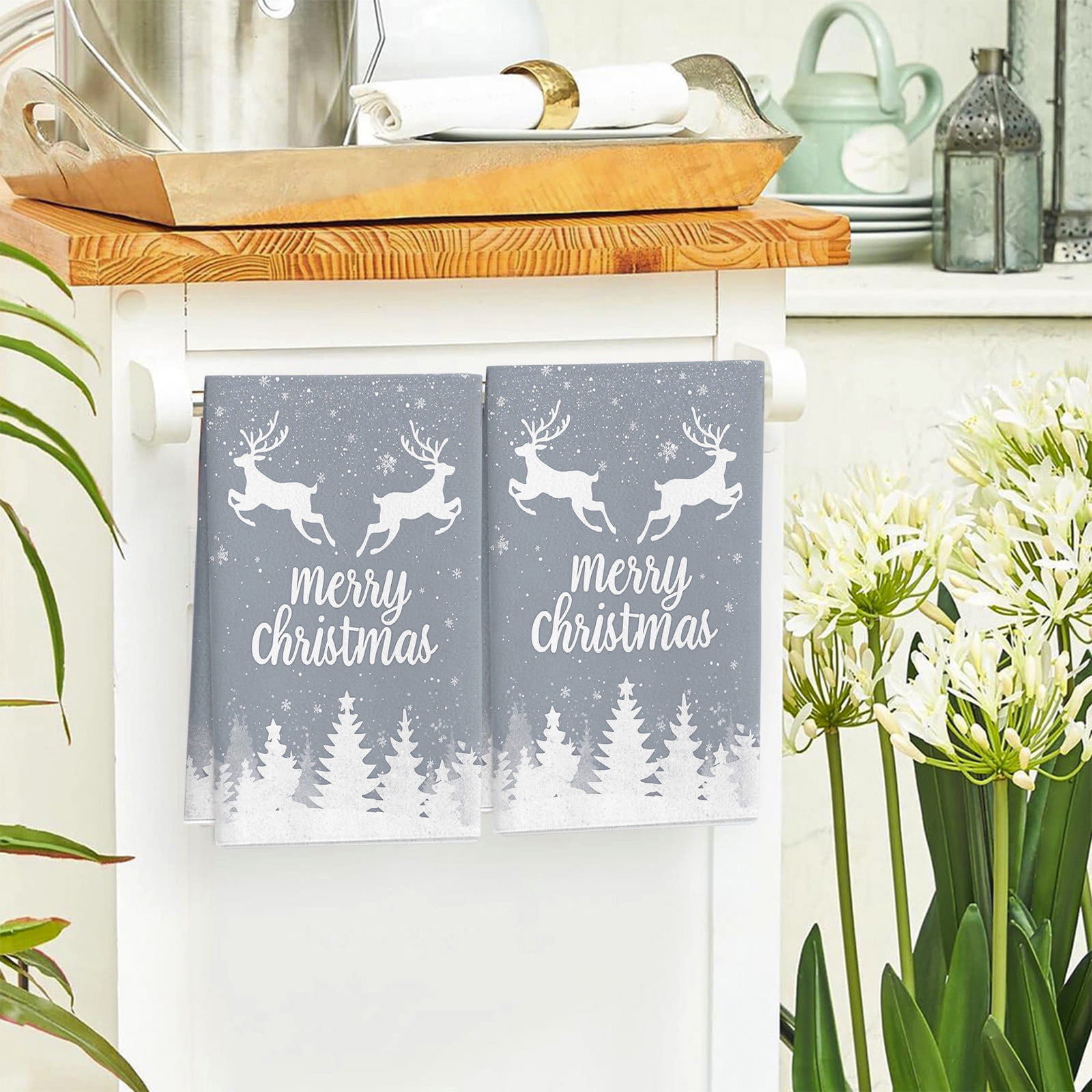 Click here for Raxion Christmas Kitchen Towels With Tree Print  S... prices
