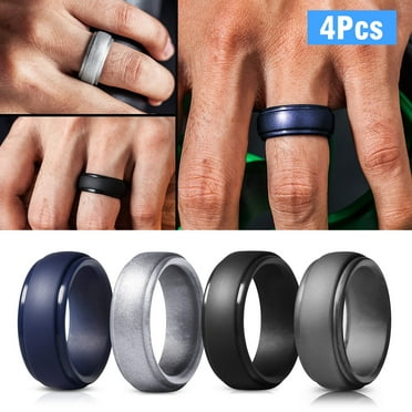4Pack Breathable Silicone Wedding Ring for Men, Durable Rubber Bands ...