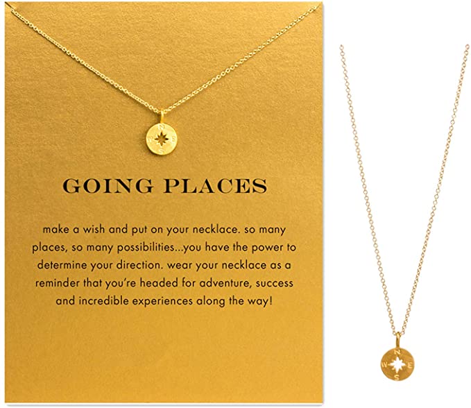Clavicle Necklace with Blessing Gift Card,Small Dainty Gold Compass ...