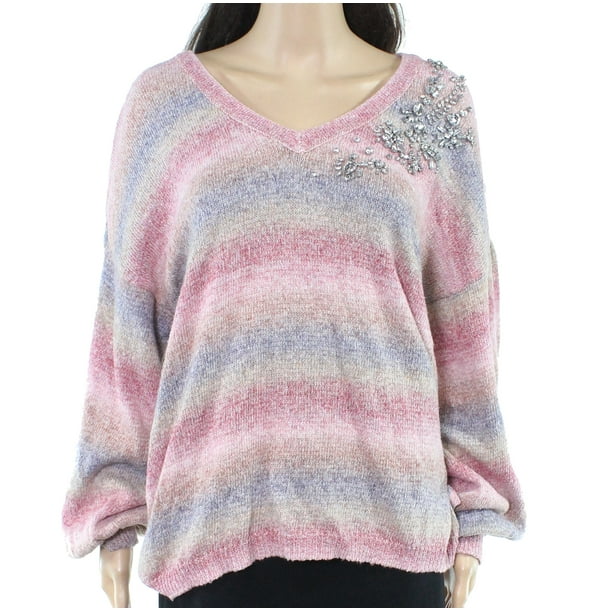Inc International Concepts Womens Sweater Plus V Neck Rhinestone