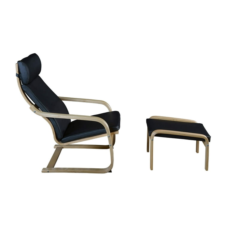 Niche Mia Bentwood Reclining Chair and Ottoman Natural Black Leather