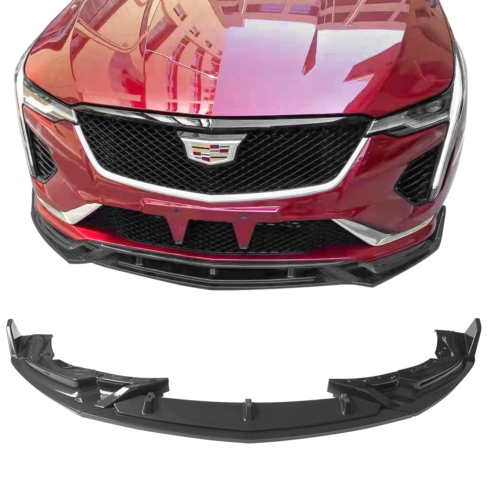 Ikon Motorsports Compatible with 20-23 Cadillac CT4 3PCS Front Bumper Lip Spoiler Kit IKON Style ...