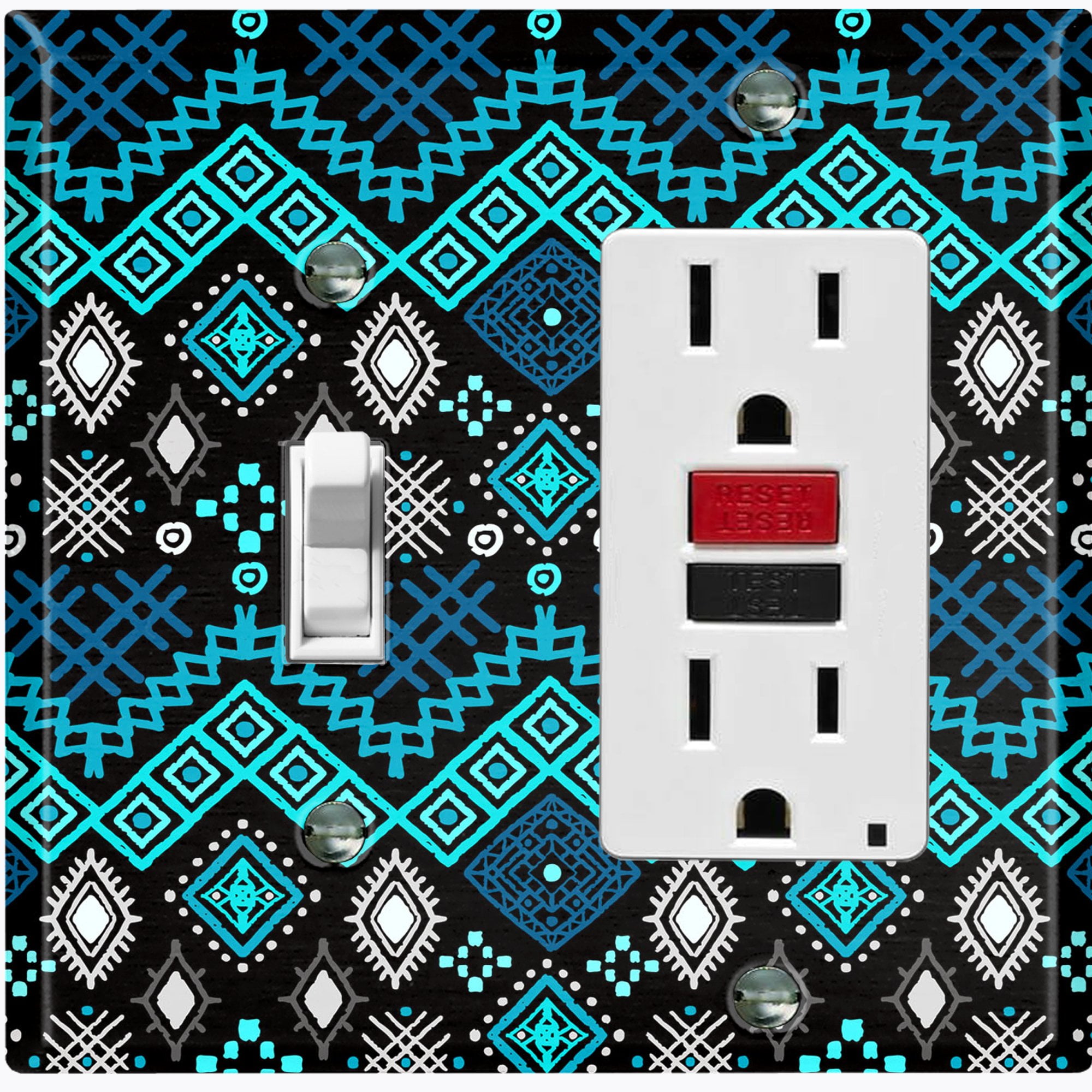 Metal Light Switch Plate Cover Safari African Tribal Art Pattern Teal ...