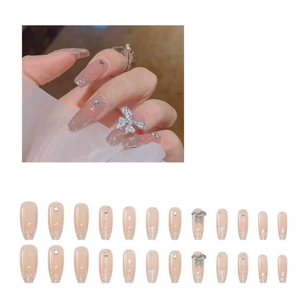 24-Piece French Fake Nails Kit with Multiple Designs for Easy ...
