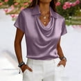 DPTALR Women's Satin Cowl Neck Collared Short Sleeve Blouse,Purple ...