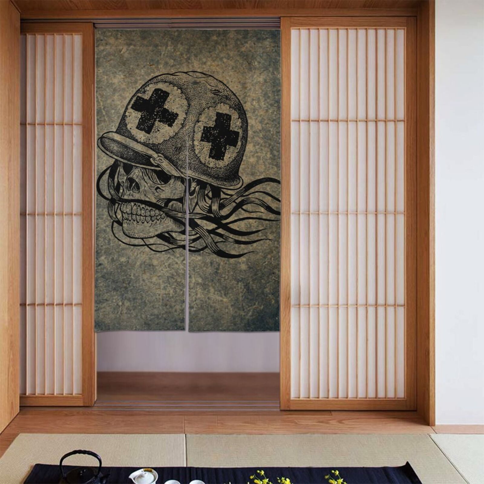 Doorway Drape Split Curtains, Surreal Scary Skull Bone Death Room ...