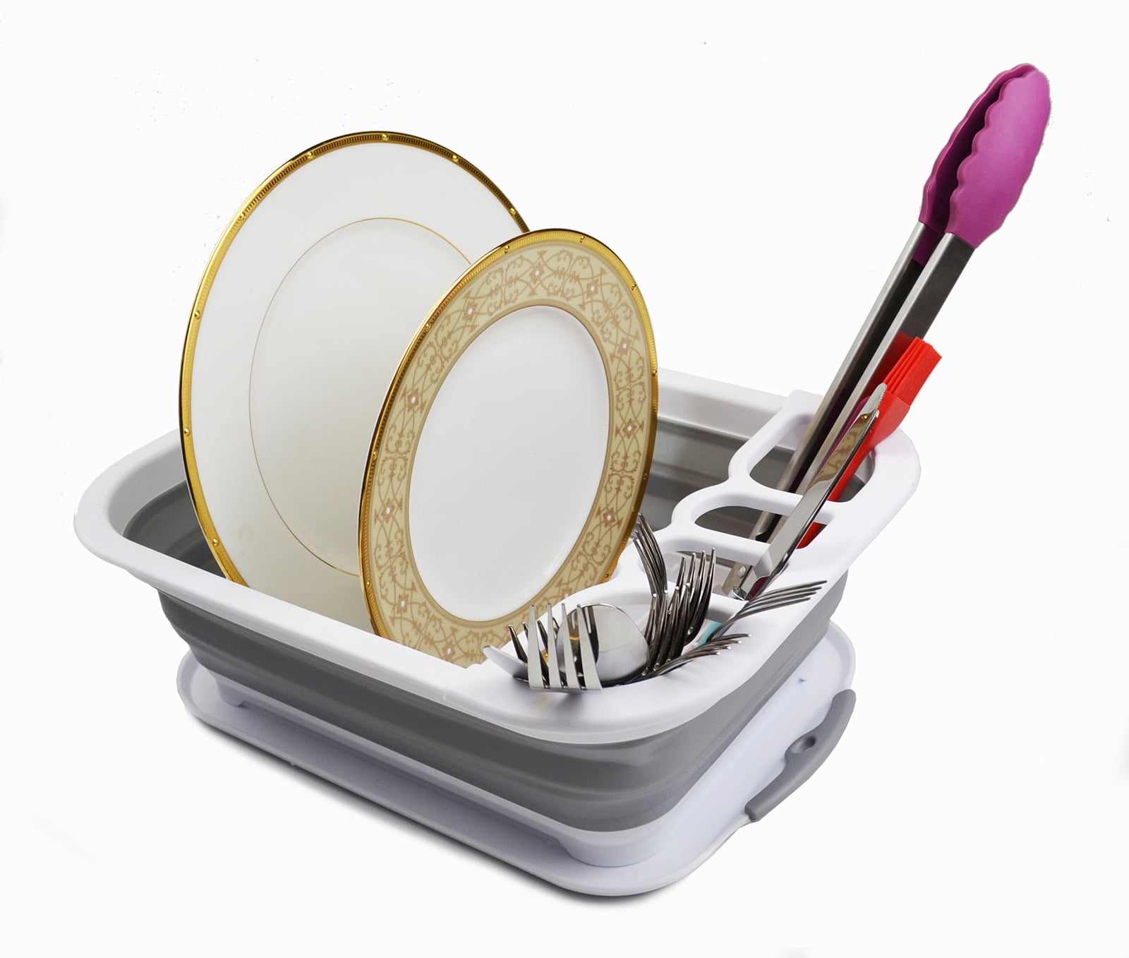 SAMMART Collapsible Dish Drainer with Drainer Board - Foldable Drying ...