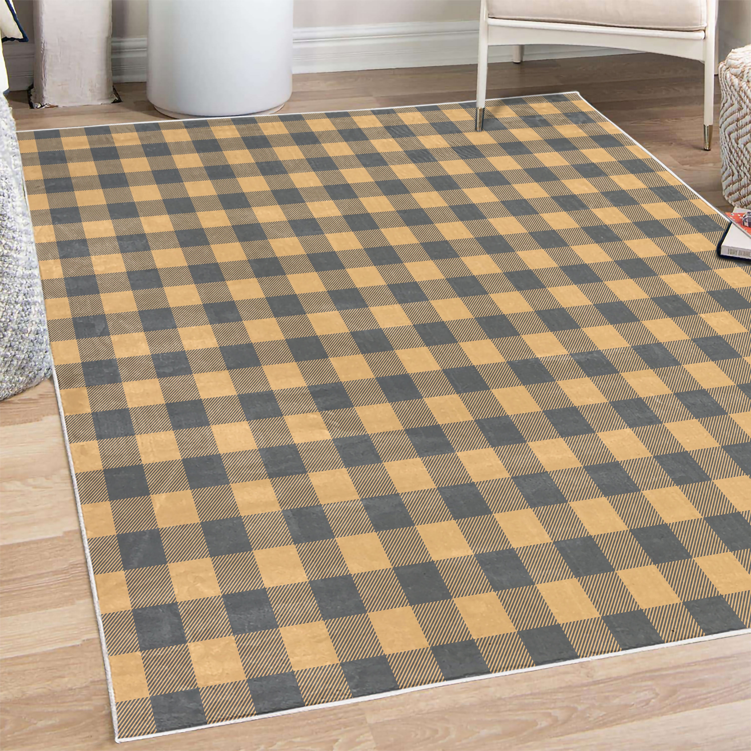 Plaid Decorative Rug, Lumberjack Fashion Buffalo Checks Pattern Retro Style Grid Composition ...