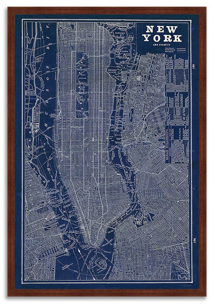 Tangletown Fine Art Blue Map New York by Sue Schlabach Painting 612157 ...