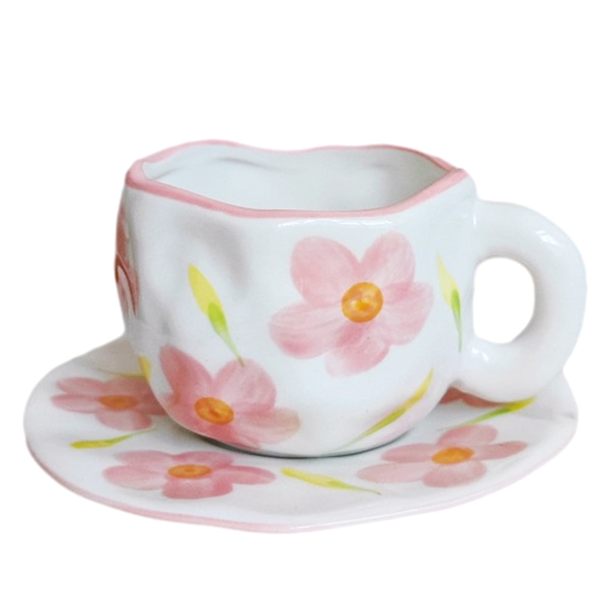 Taza de café de cerámica, bonita taza rosa con platillo, apta para la ...