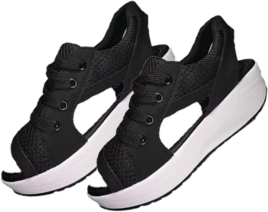 Contrast Paneled Cutout Lace-Up Muffin Sandals - Sandals for Women ...