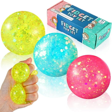 Glitter Stress Balls for Kids and Adults- Squeeze Stress Ball Fidget ...
