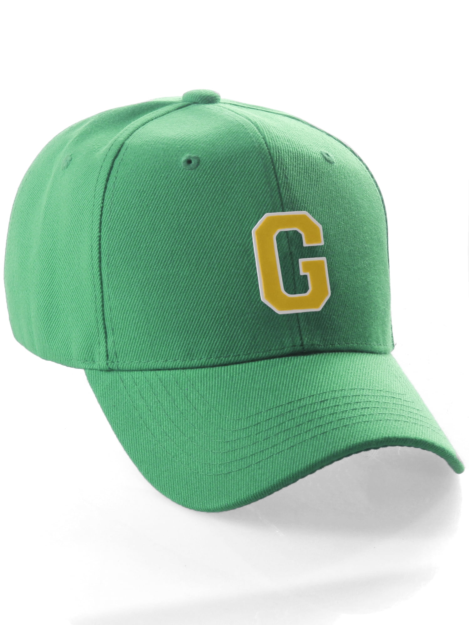Classic Baseball Hat Custom A to Z Initial Team Letter, Green Cap White ...