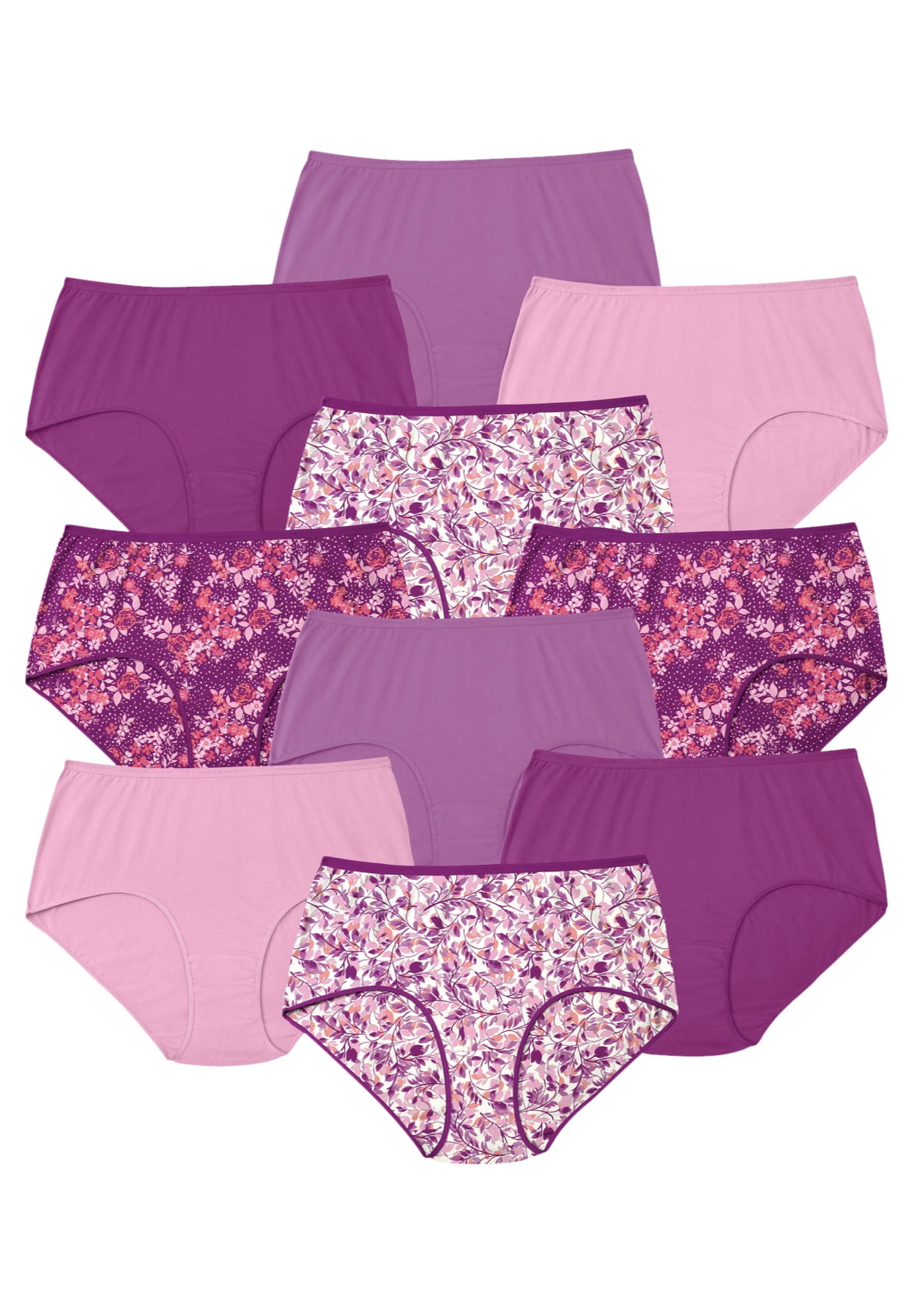 Comfort Choice Women's Plus Size 10-Pack Pure Cotton Full-Cut Brief ...