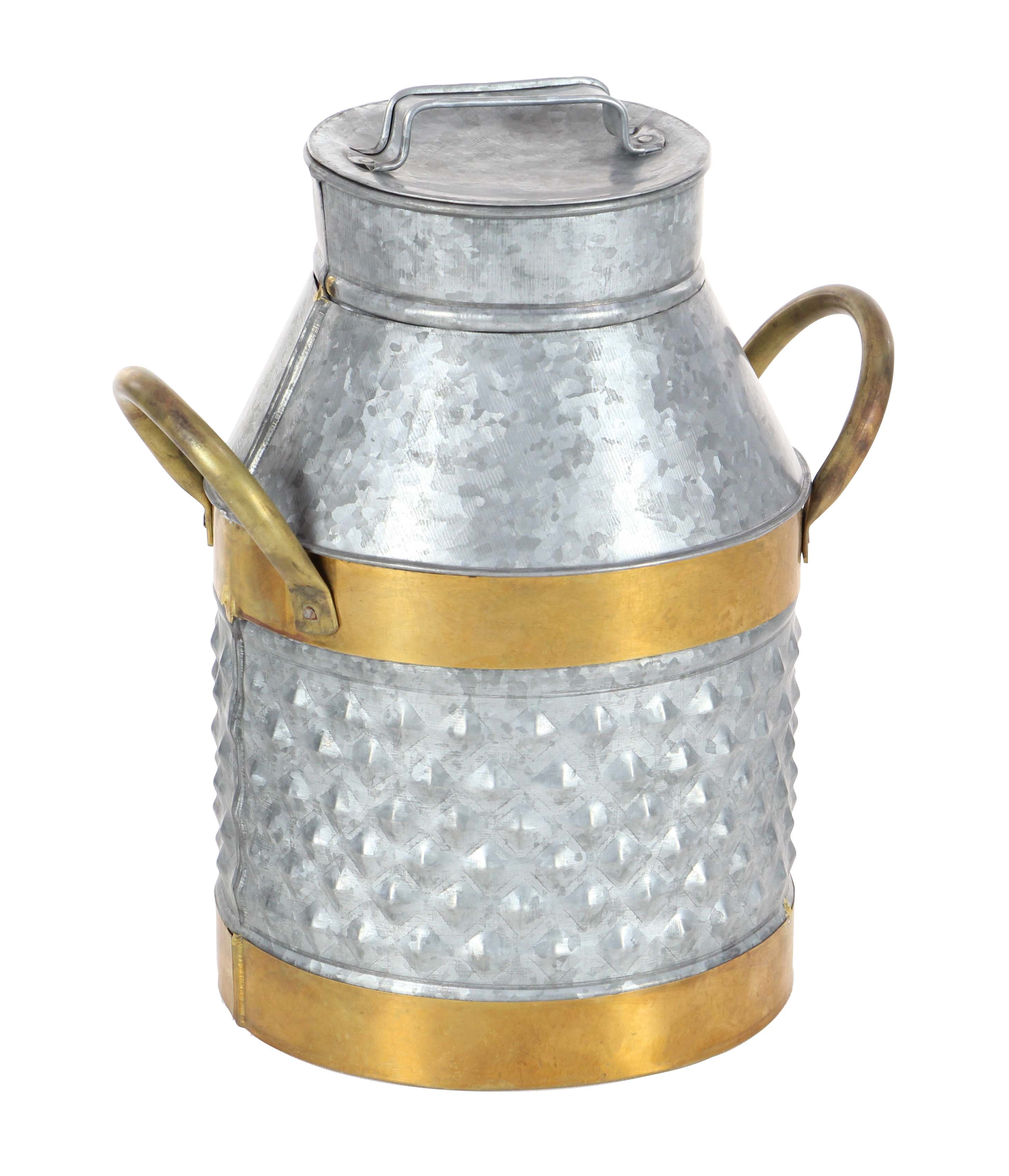 Decmode Farmhouse 14 X 12 Inch Inch Galvanized Metal Milk Can With ...