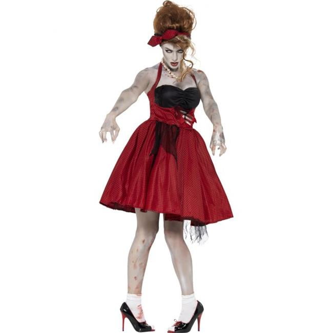 Smiffys 44369L Red Zombie 50s Rockabilly Costume with Dress, Latex Rib ...