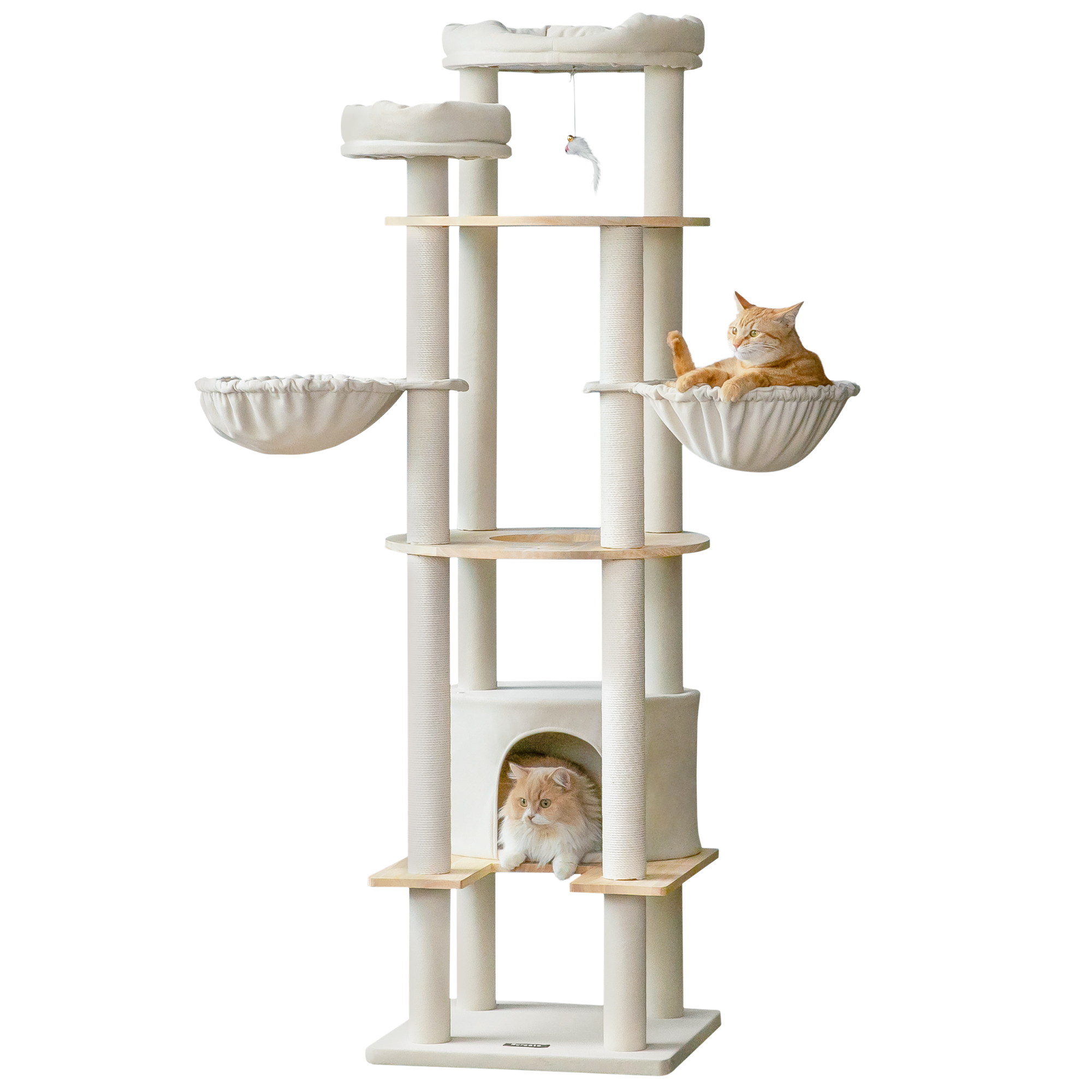 Furcato 67-in Wood Cat Tree Modern Cat Tower for Large Cat Condo with ...