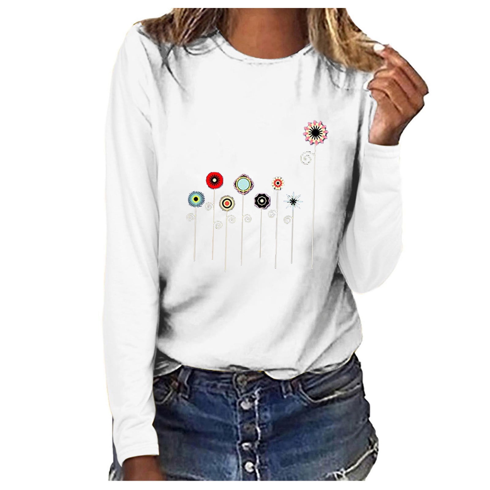 Click here for Birdeem Womens Printed Casual Loose Round Neck Lon... prices