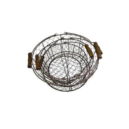 Set of 3 Wire Basket with Wooden Handles - Vintage Style - By Blue ...