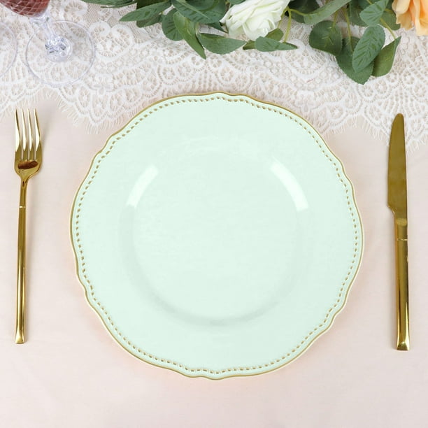 Efavormart 10 Pack | 10" Jade / Gold Scalloped Rim Plastic Dinner ...