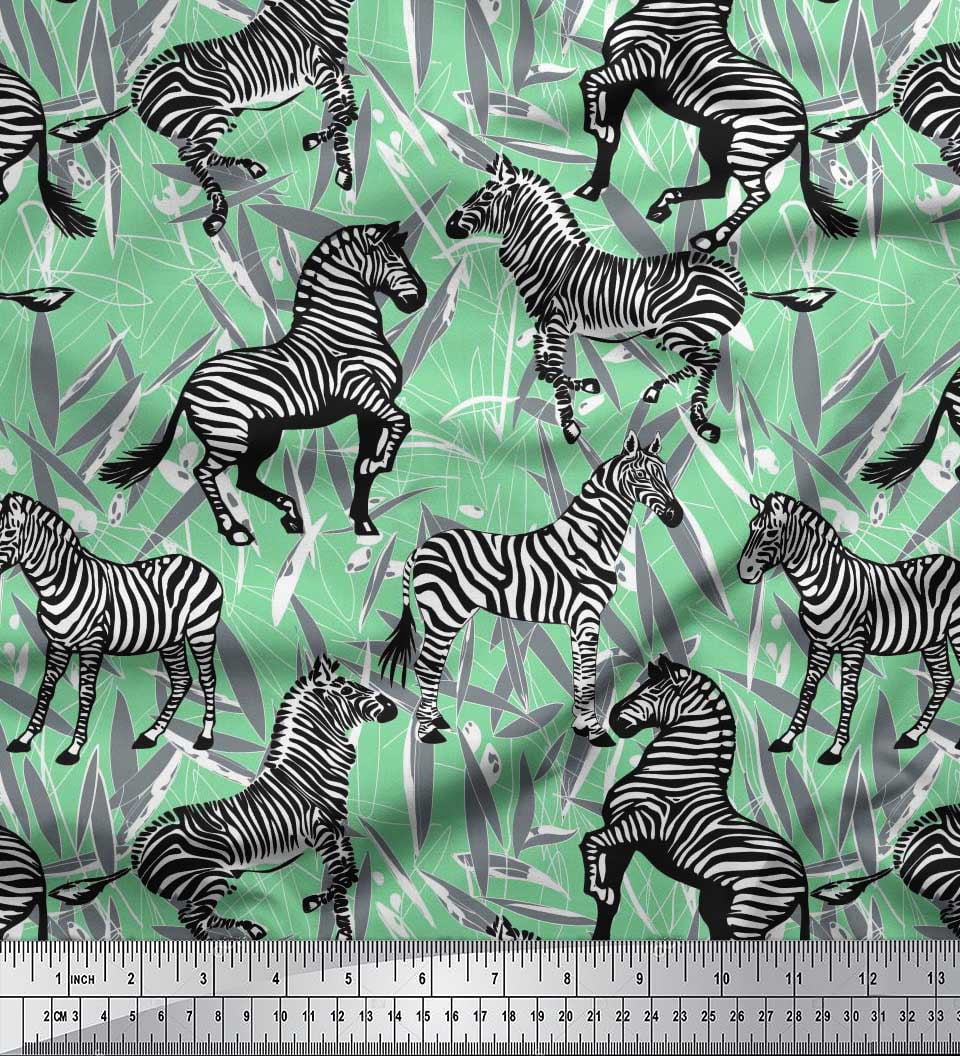 Soimoi Green Cotton Poplin Fabric Leaves & Wild Animal Print Fabric by ...