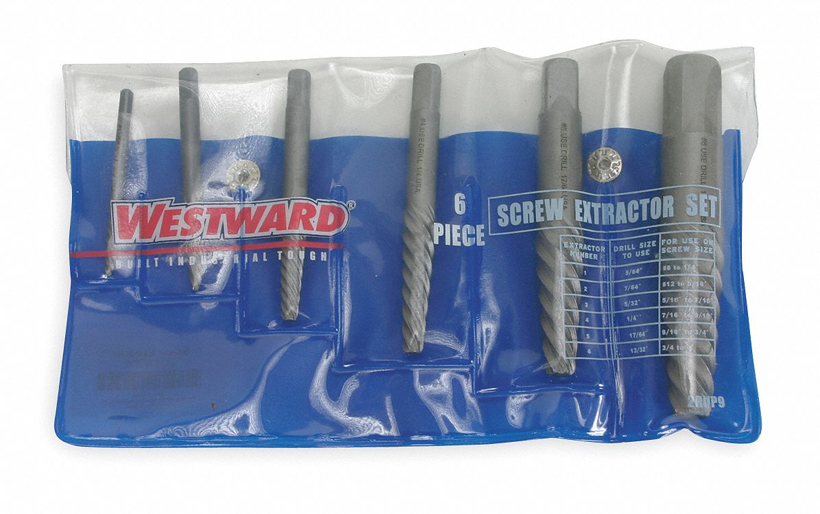 Westward Screw Extractor Set,6pc,HCS,Pouch 2RUP9 - Walmart.com