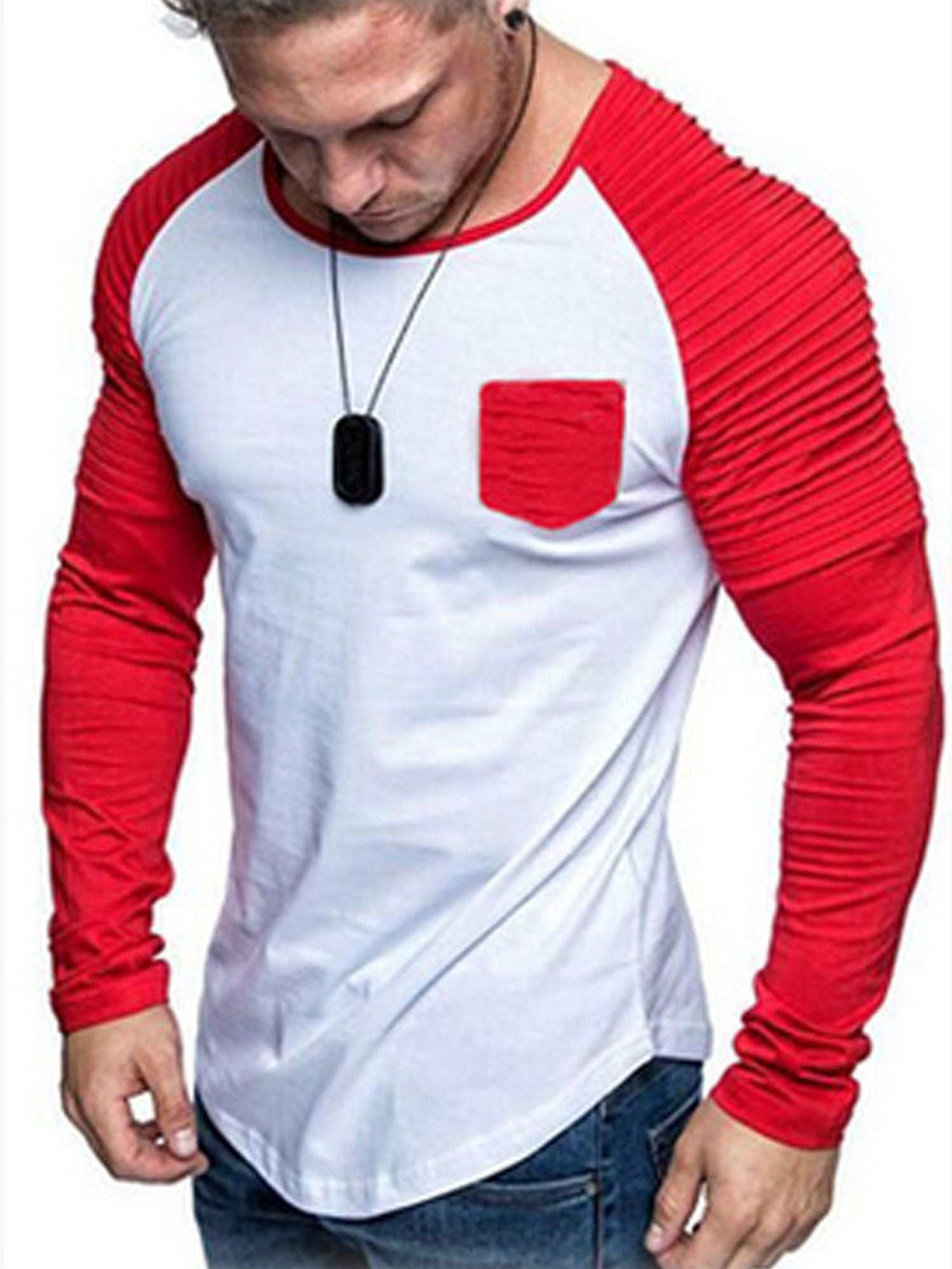 Focusnorm Focusnorm Men Slim Fit O Neck Long Sleeve Muscle Tee T
