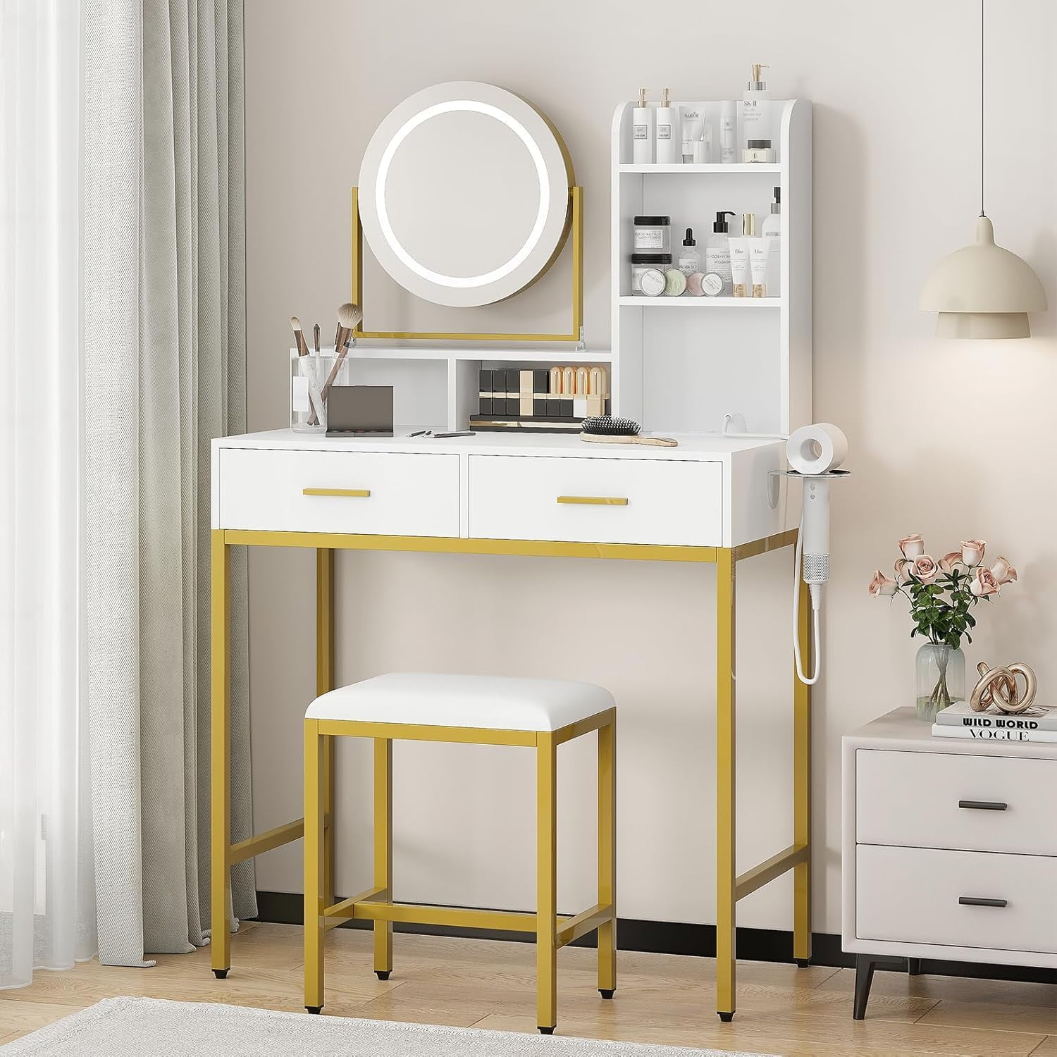 Click here for Towallmark Lighted Makeup Desk With Mirror  Modern... prices