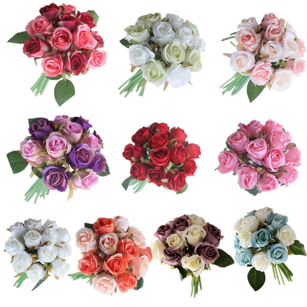 Maoww 12 Pieces Silk Cloth Artificial Rose Flower Portable Reusable ...