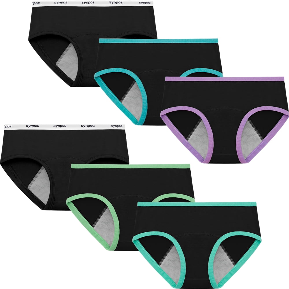 Teen Girls Underwear Leak-Proof Organic Cotton Protective Briefs 6-Pack ...