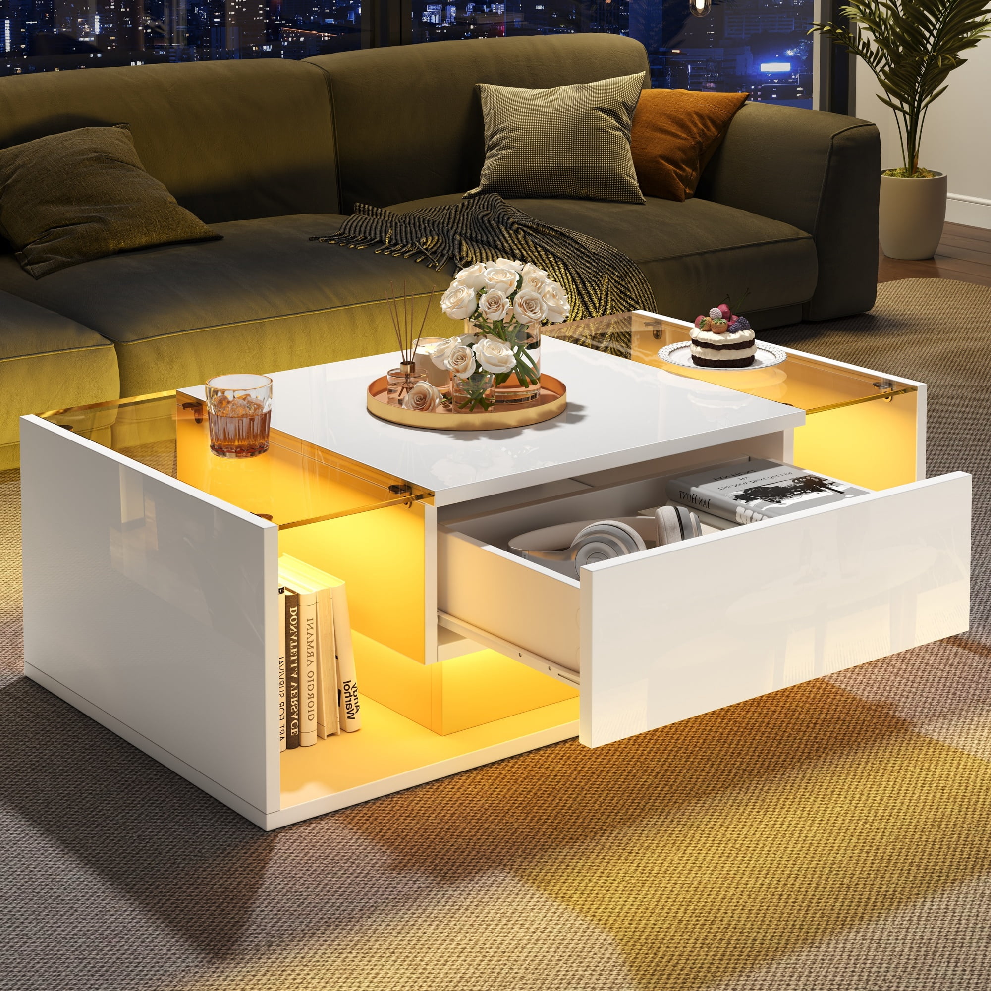 Click here for Noble House High Gloss Coffee Table open Storage W... prices