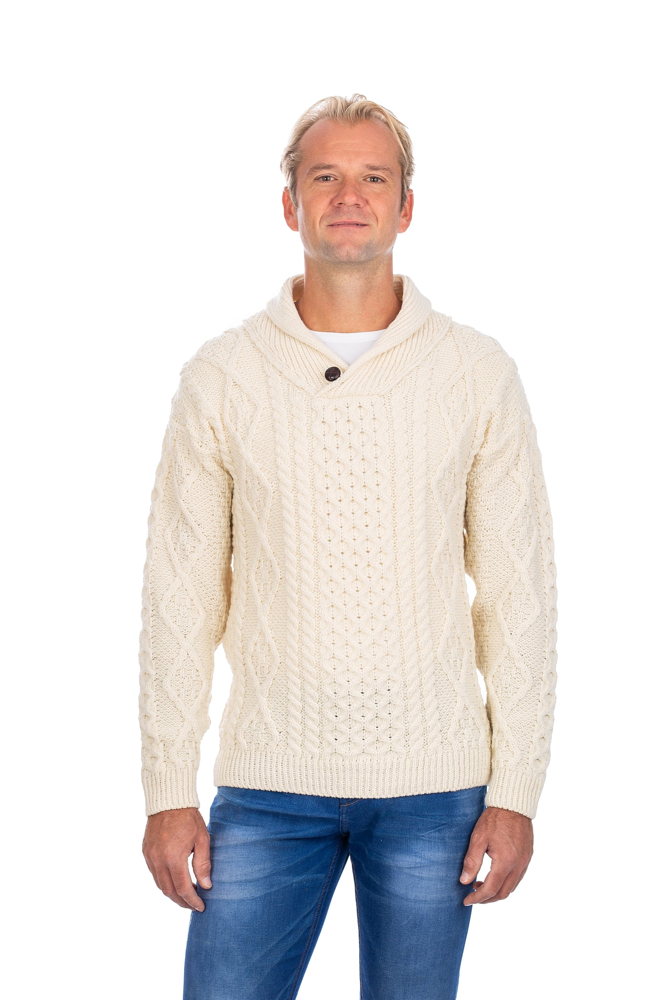 SAOL - SAOL Irish Sweater for Men 100% Merino Wool Shawl-Collar ...
