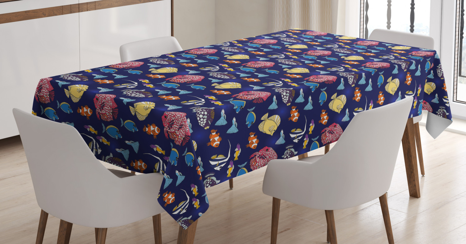 Fish Tablecloth, Aquarium Animals Pattern Clownfish and Others Tropical ...