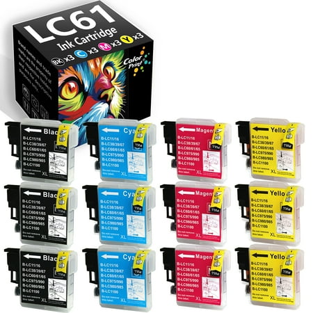 (12-Pack, 3BK, 3c, 3M, 3Y) colorPrint compatible Lc-61 Ink cartridge ...
