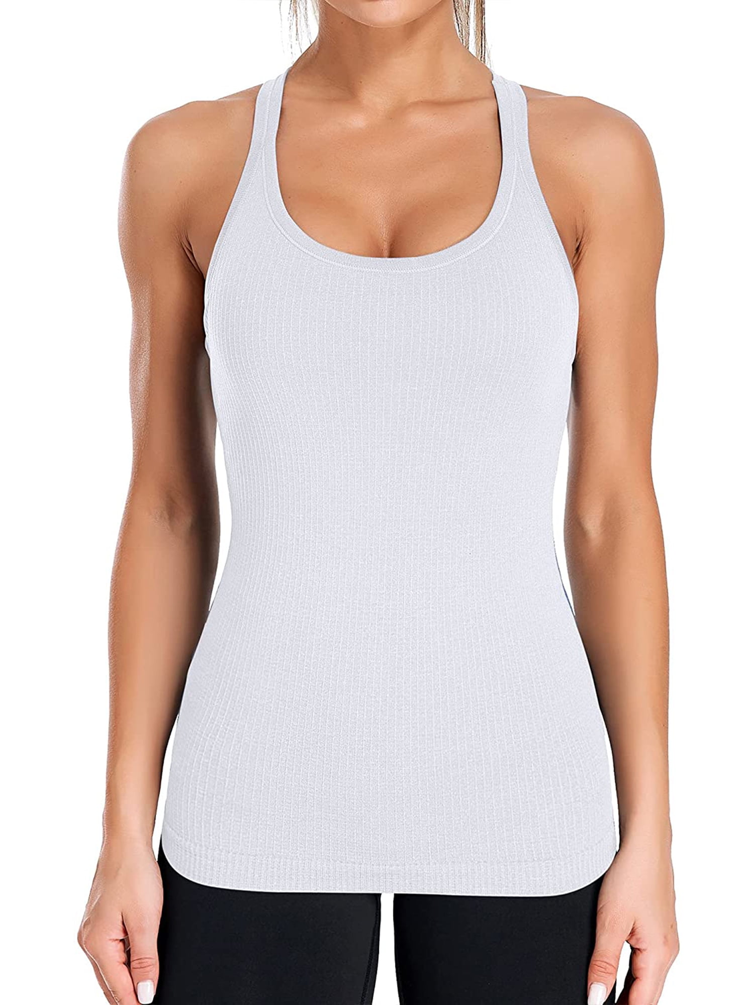 Alove Women's Racer Back Stretchy Tank Top With Shelf Bra Square Back ...