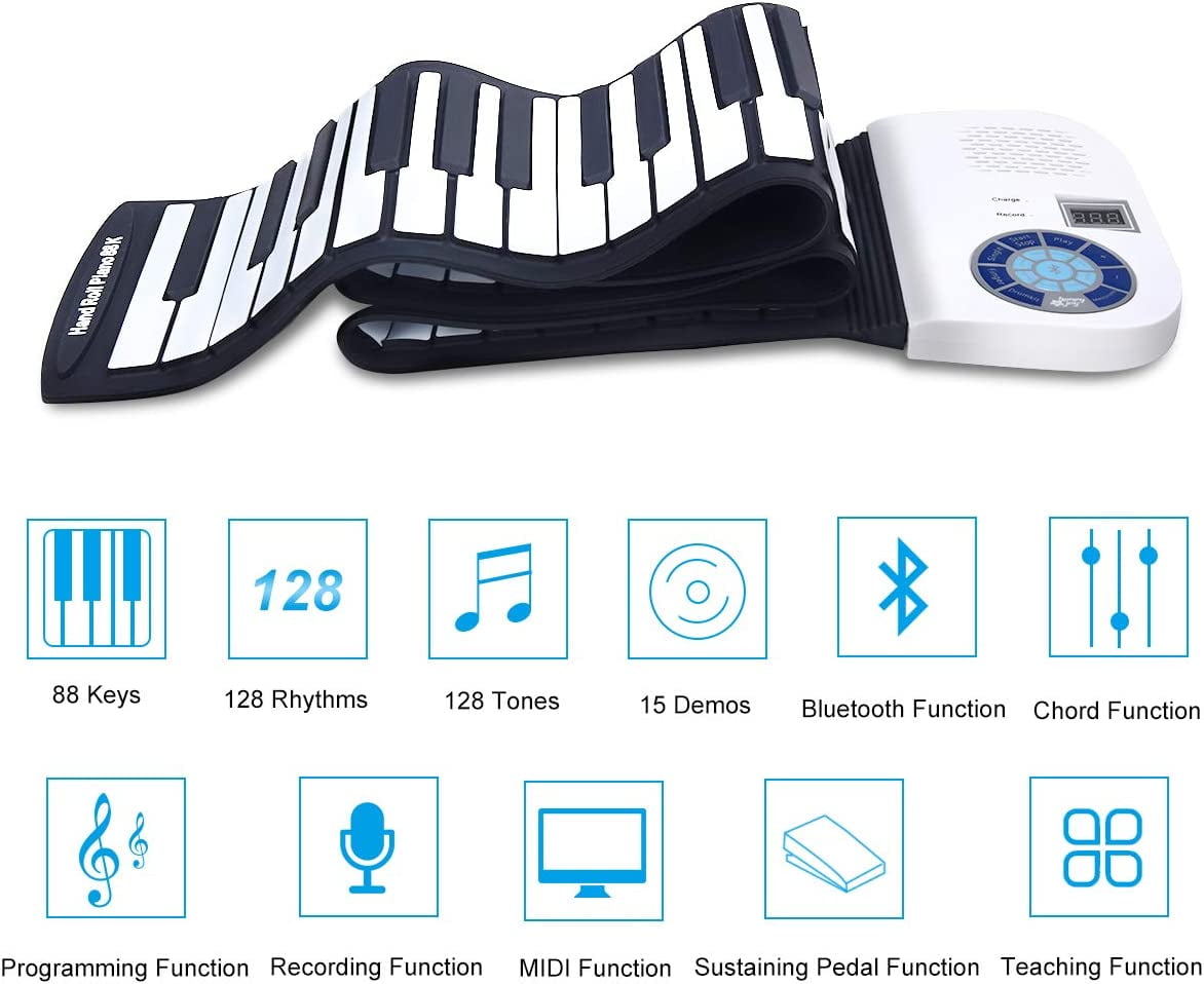 Buy 88 Keys Roll Up Piano, Upgraded Electronic Piano Keyboard, Portable Piano w/Bluetooth, MP3 ...
