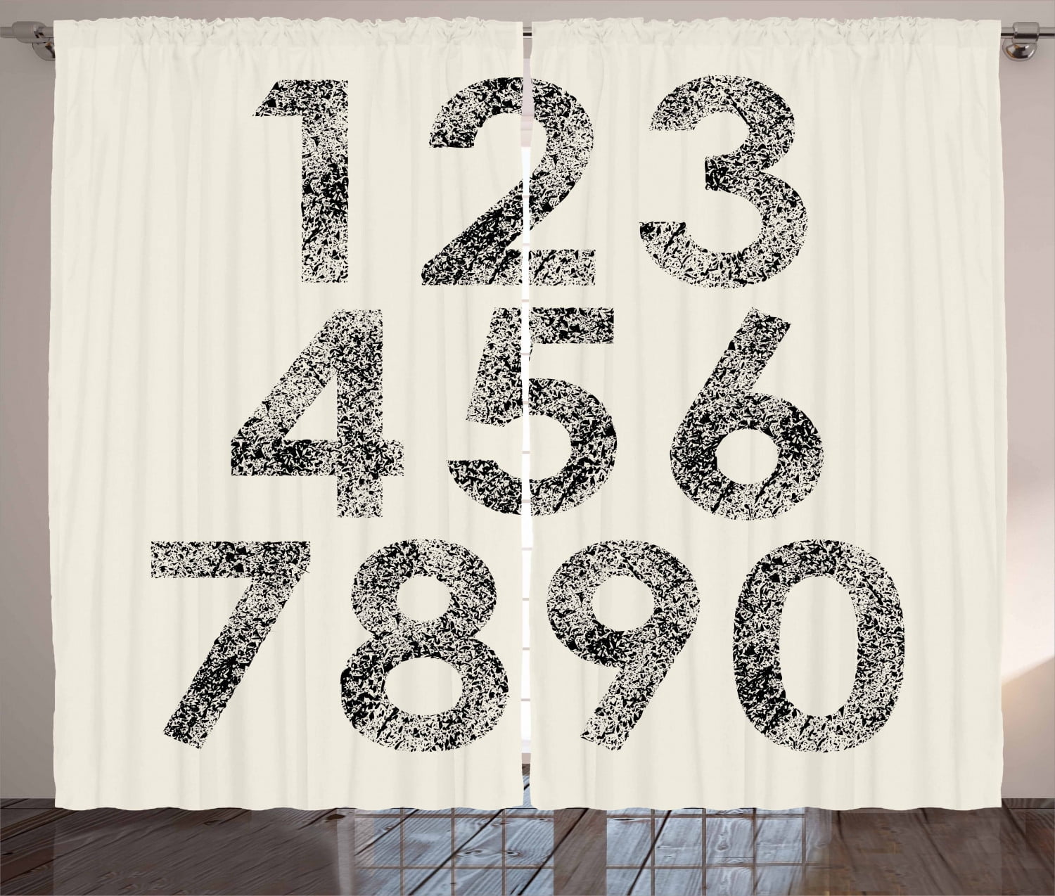 Number Curtains 2 Panels Set, Grunge Mathematical Symbols in Murky ...