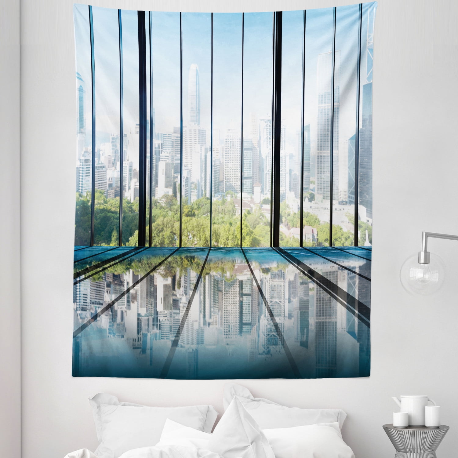 Modern Tapestry, Sunny Clear Sky Office Skyscrapers in Urban ...