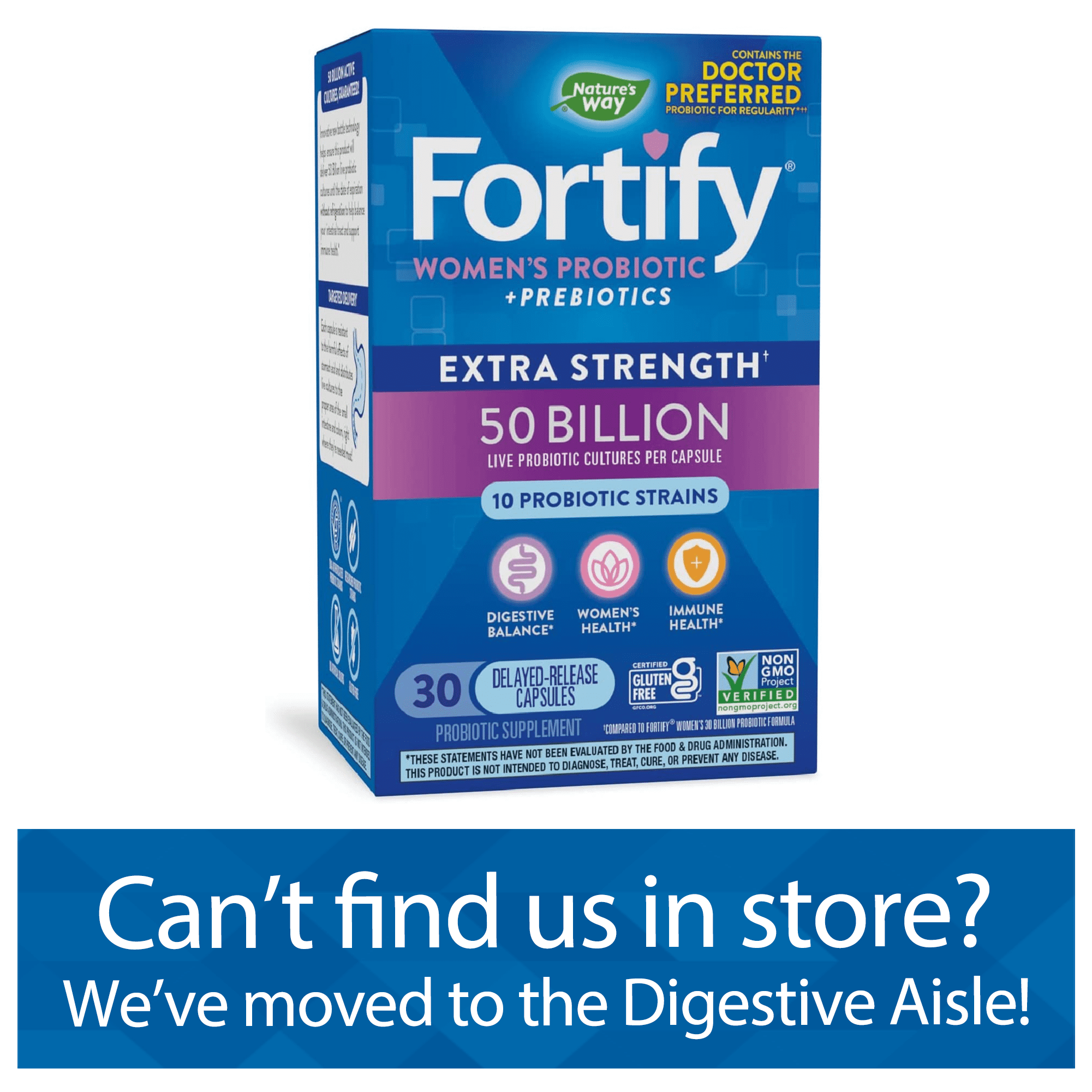 Fortify Women's Extra Strength Probiotic Capsules, 50 Billion Live Probiotics, 30 Count Best ...