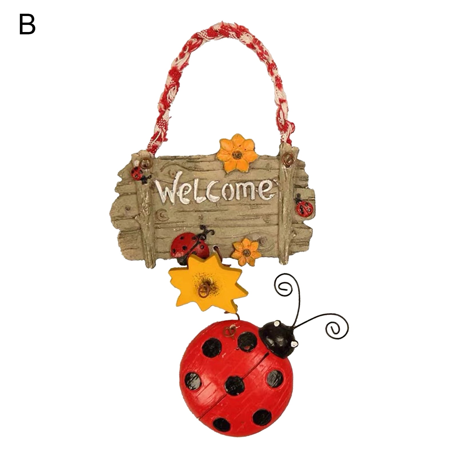 Farfi Welcome Sign Cartoon Style Sunflower Decor Vibrant Color Ladybug ...