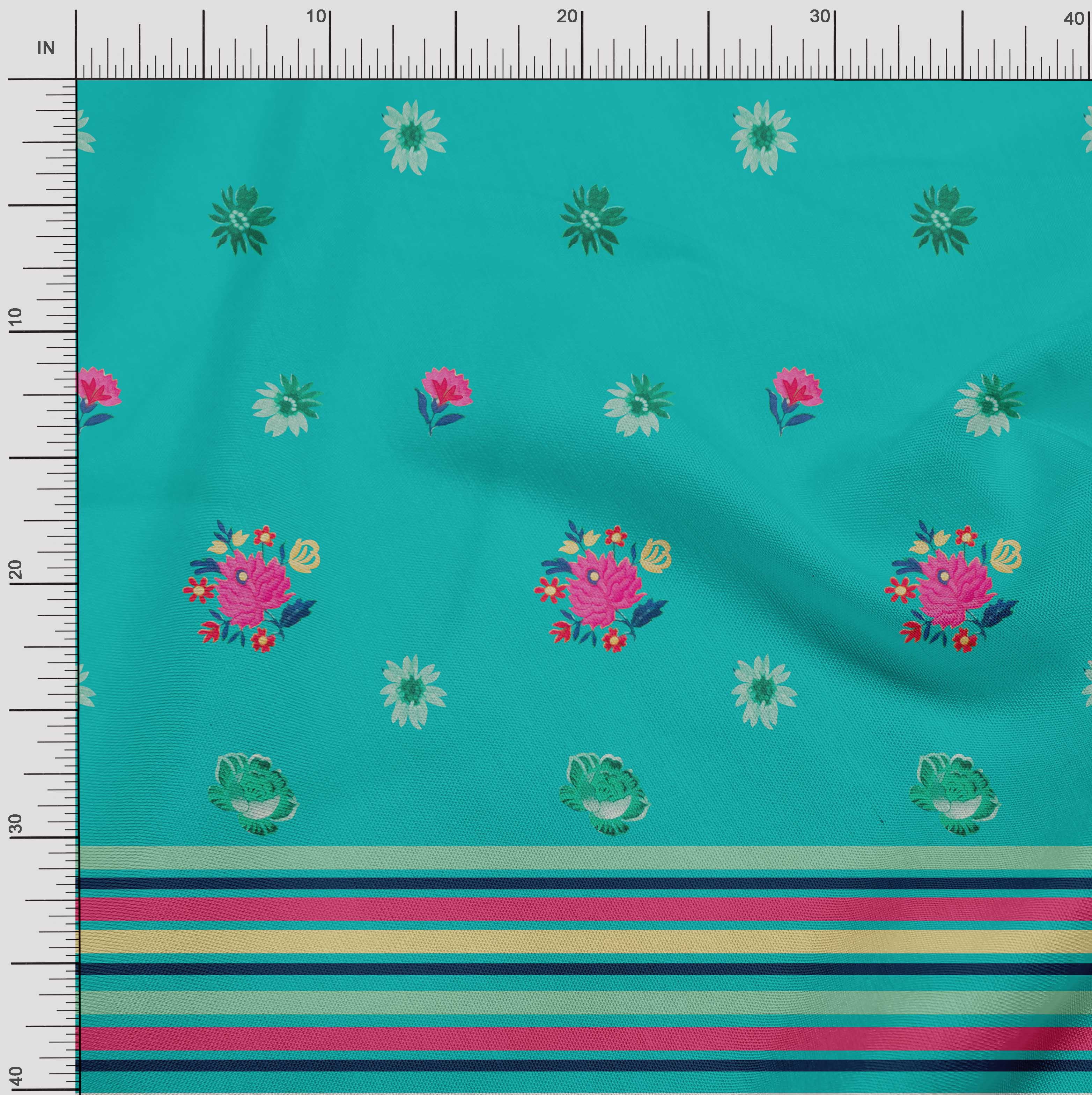 oneOone Silk Tabby Fabric Stripe & Floral Panel Printed Fabric 1 Yard ...