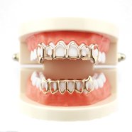 Four 4 Open Face Tooth Grillz Silver Tone Lower Row Bottom Teeth Hollow ...