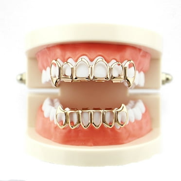 Four 4 Open Face Tooth Grillz Silver Tone Lower Row Bottom Teeth Hollow ...