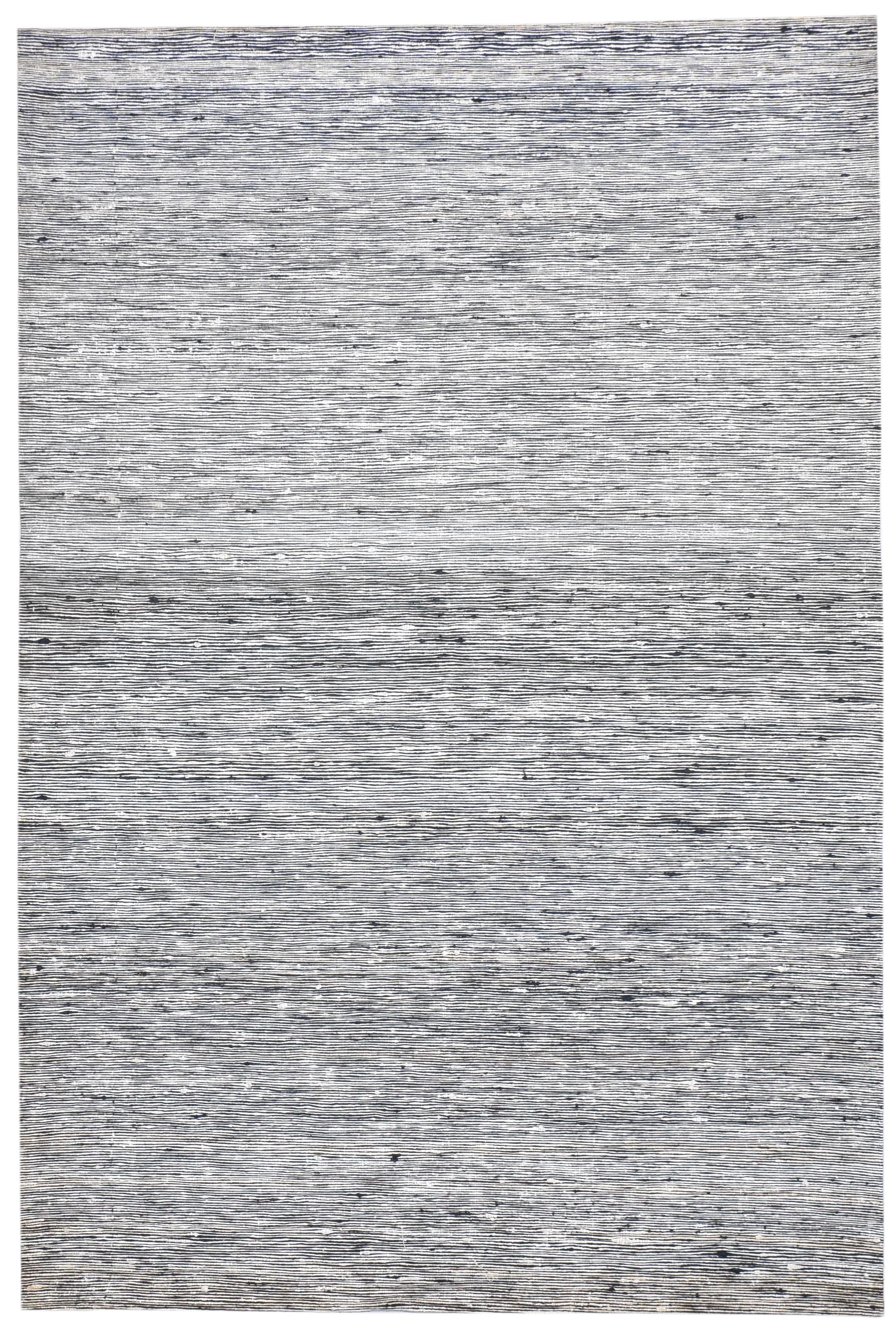 Dark Grey Wool / Silk Rug 5X7 Modern Jacquard Loom Scandinavian Striped ...