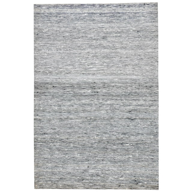 Dark Grey Wool / Silk Rug 5X7 Modern Jacquard Loom Scandinavian Striped ...