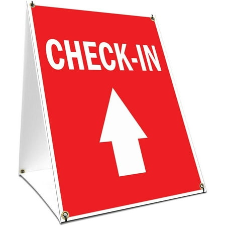 A-Frame Sidewalk Check-in with Up Arrow Sign with Graphics On Each Side ...