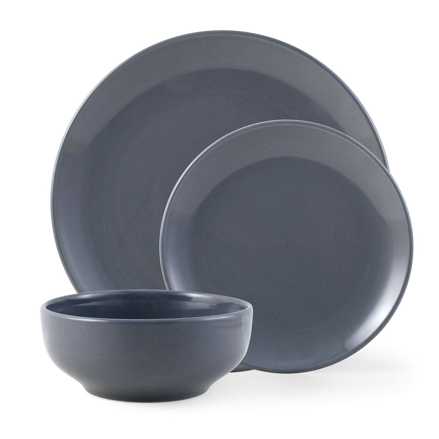 Mainstays Glazed Grey Stoneware Dinnerware Set, 12-Pieces, Color glaze ...