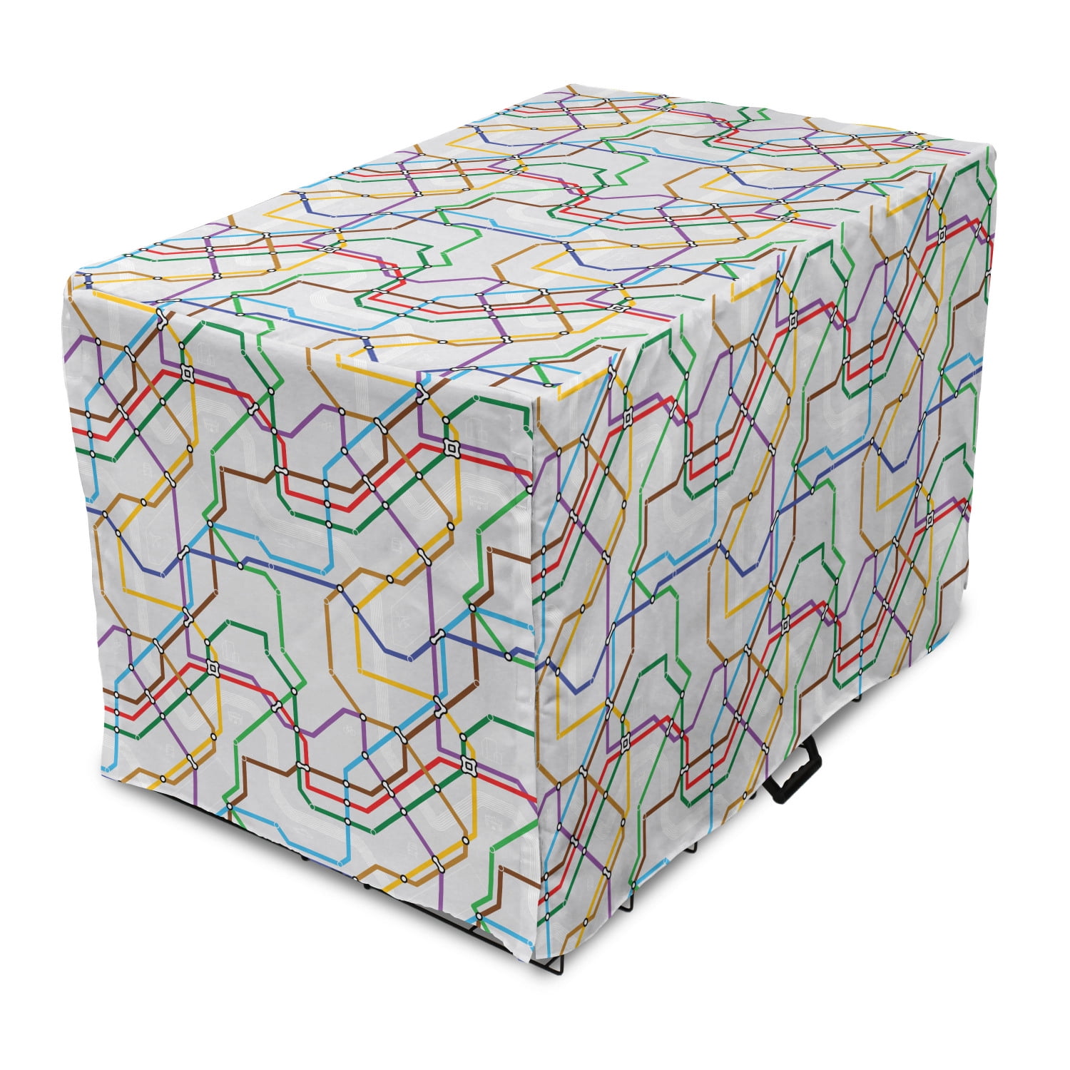 Map Dog Crate Cover, Stripes in Vibrant Colors Metro Scheme Subway ...