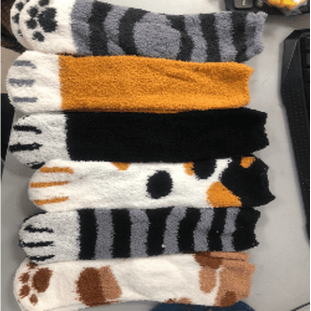 Qweryboo 6Pairs Cat Paw Fuzzy Socks, Women Winter Fuzzy Warm Plush ...