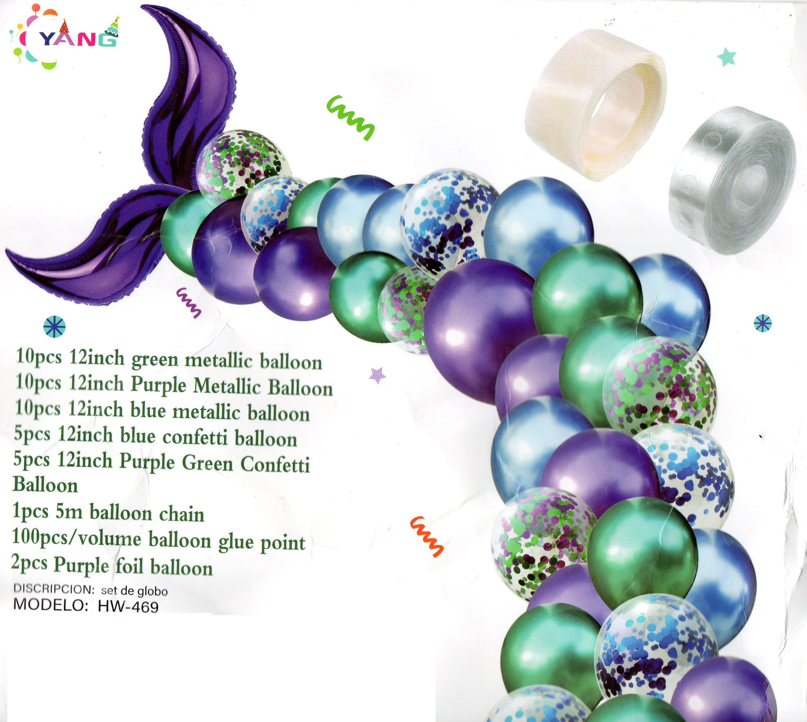 Kit de Globos Set Arco Cola de Sirena Morado Yang Para Decoracion ...